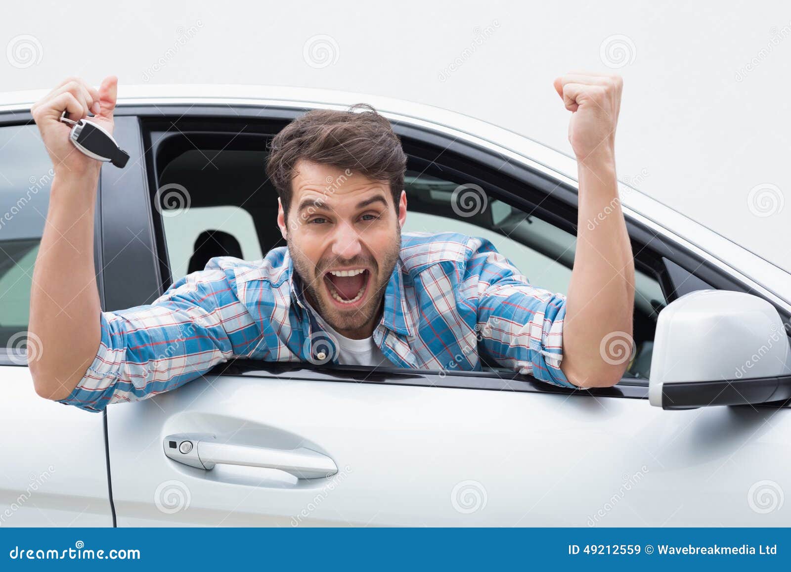 Young Man Smiling and Cheering Stock Image - Image of drivers, happy ...