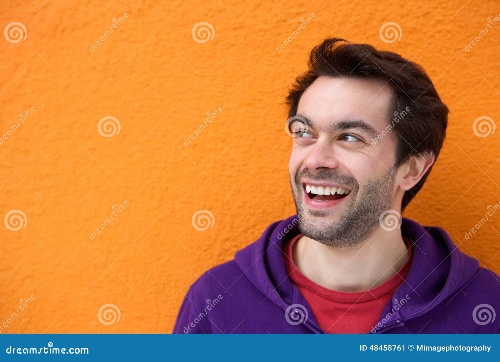 Young Man Smiling Face Looking at Copy Space Stock Image - Image of ...