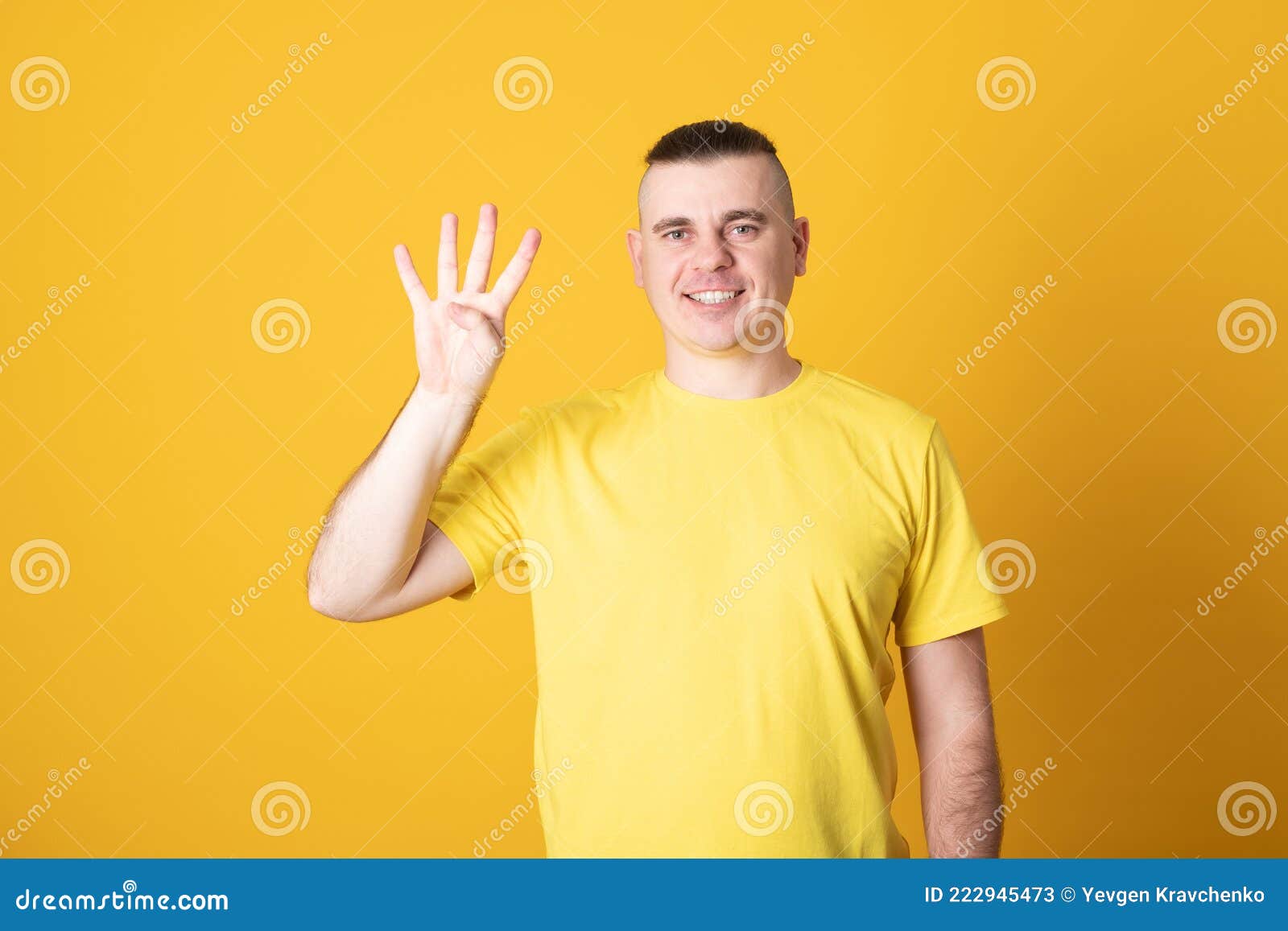 Young Handsome Man Smiling Showing Four Finger of Hands. Number Four ...
