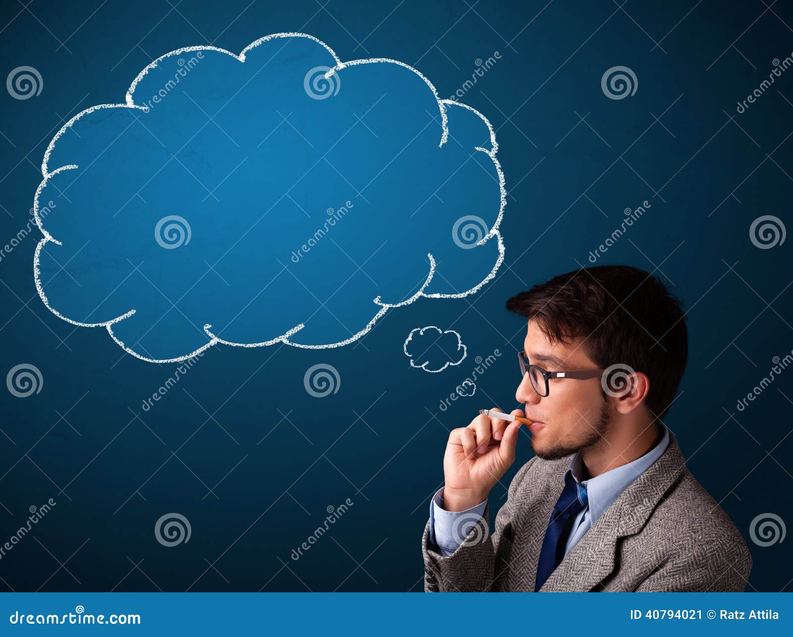 Young Man Smoking Cigarette with Idea Cloud Stock Illustration ...