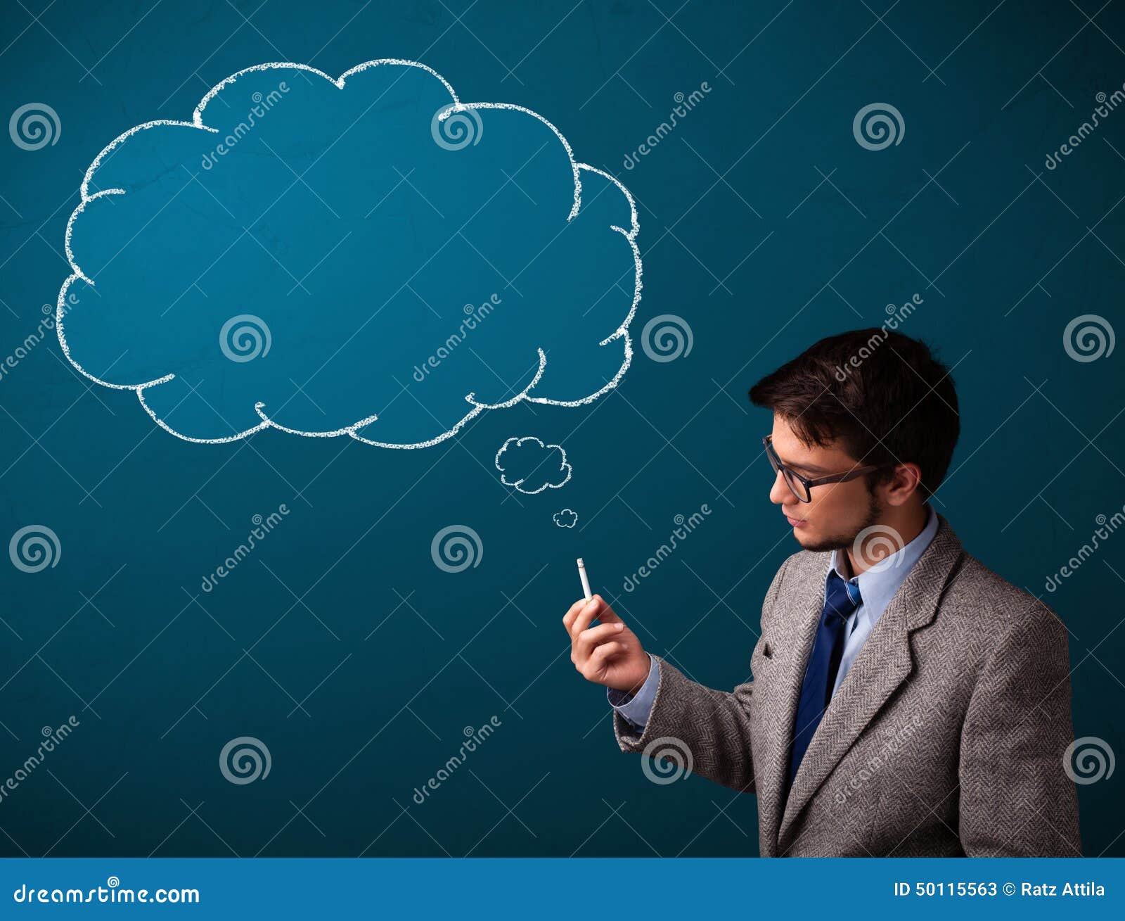 Young Man Smoking Cigarette with Idea Cloud Stock Image - Image of ...