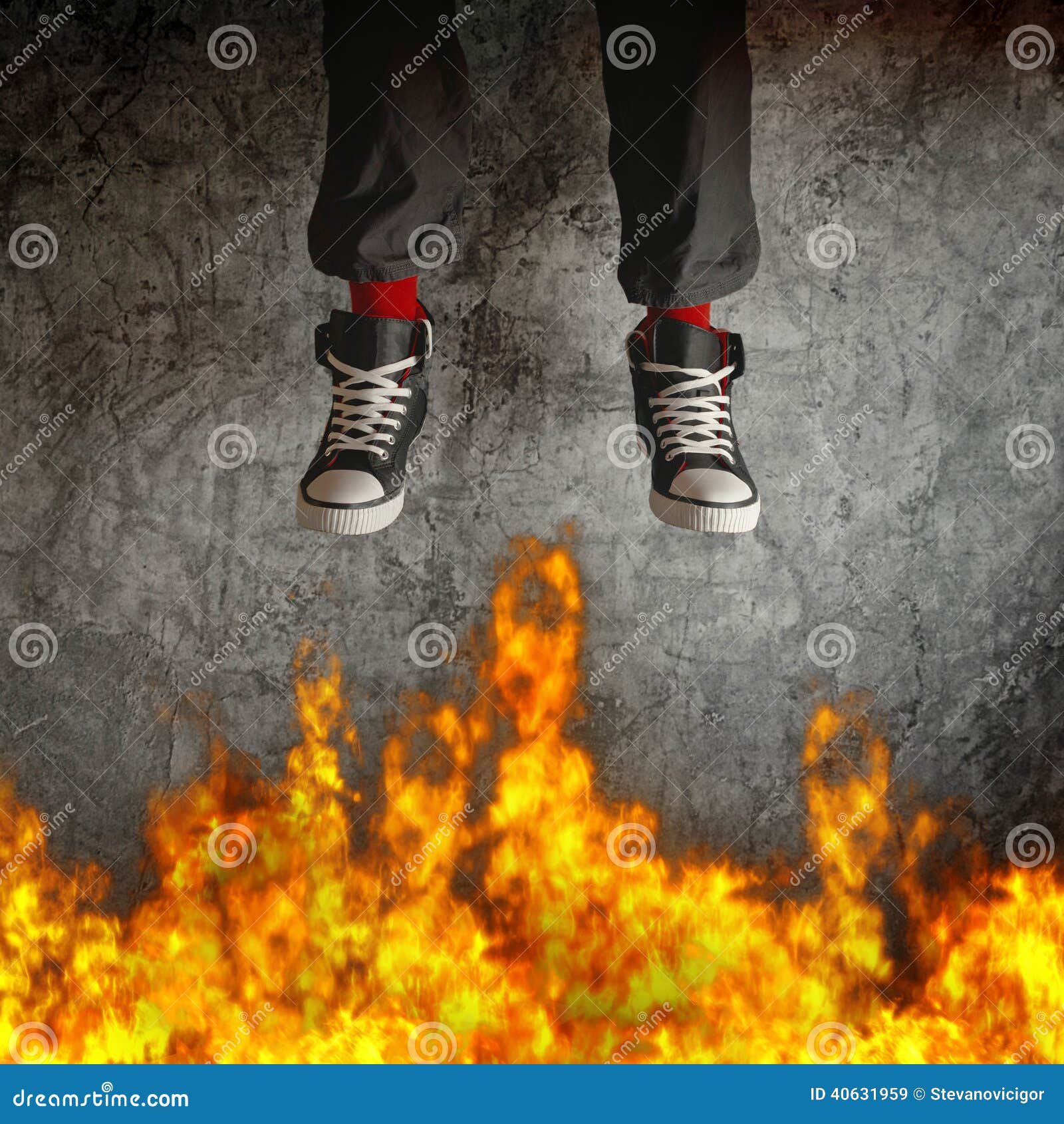 Young Man in Sneakers is Jumping Over Fire Stock Image - Image of fire ...