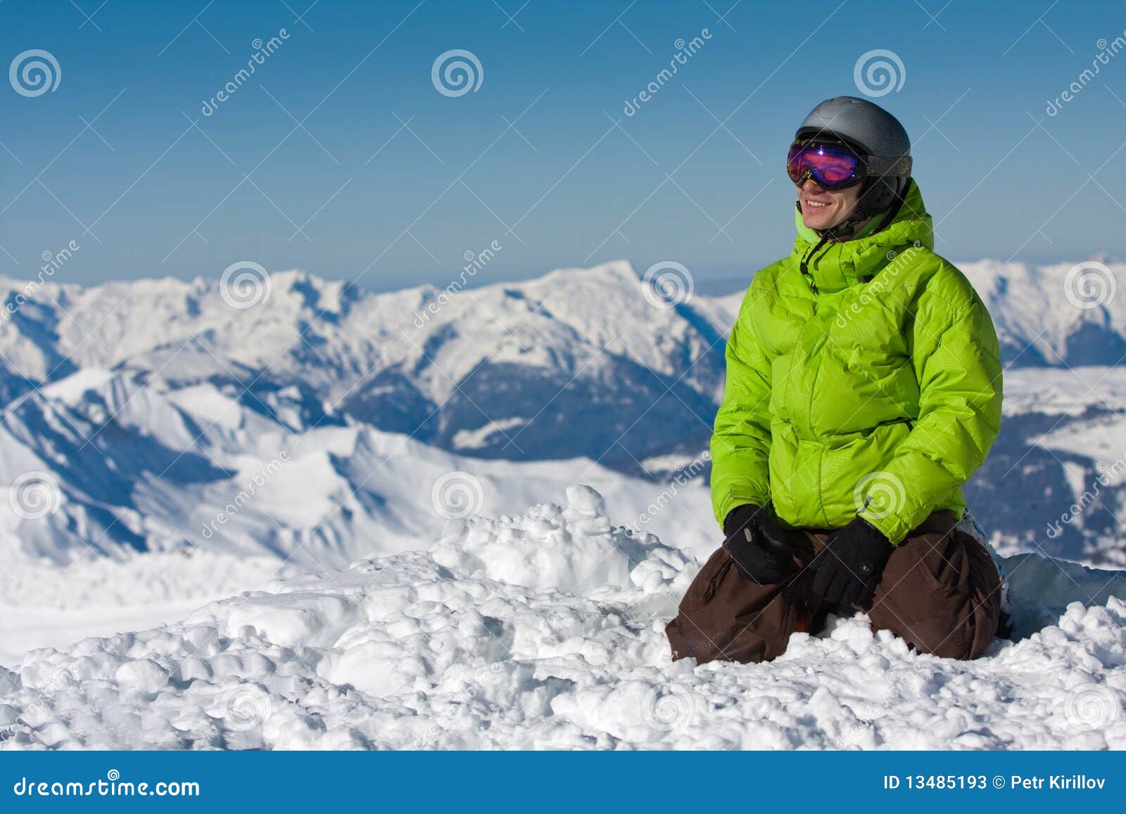 Young Man on Snow in Mountains Stock Image - Image of winter, cool ...