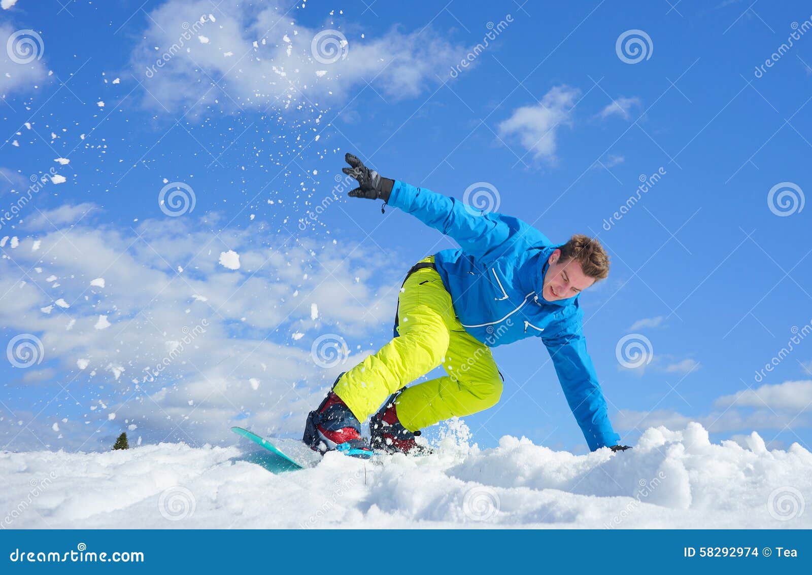 Young man on the snowboard stock photo. Image of outdoor - 58292974