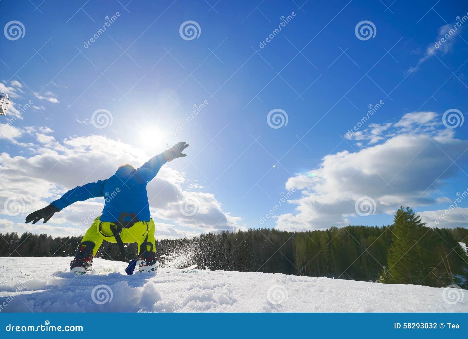 Young man on the snowboard stock photo. Image of boarding - 58293032
