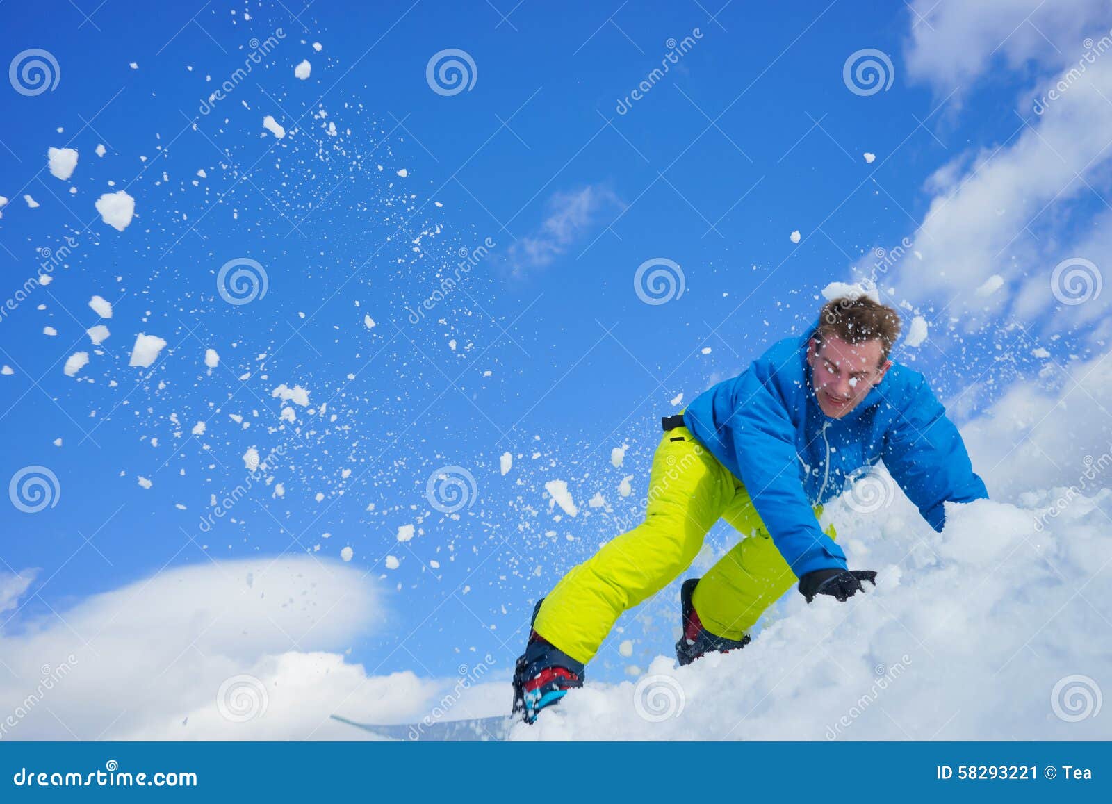 Young man on the snowboard stock image. Image of move - 58293221