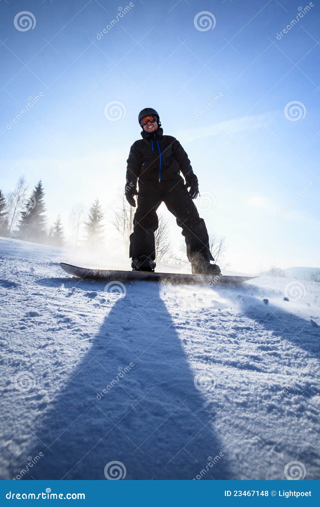 Young Man Snowboarding Down a Slope Stock Photo - Image of exercise ...