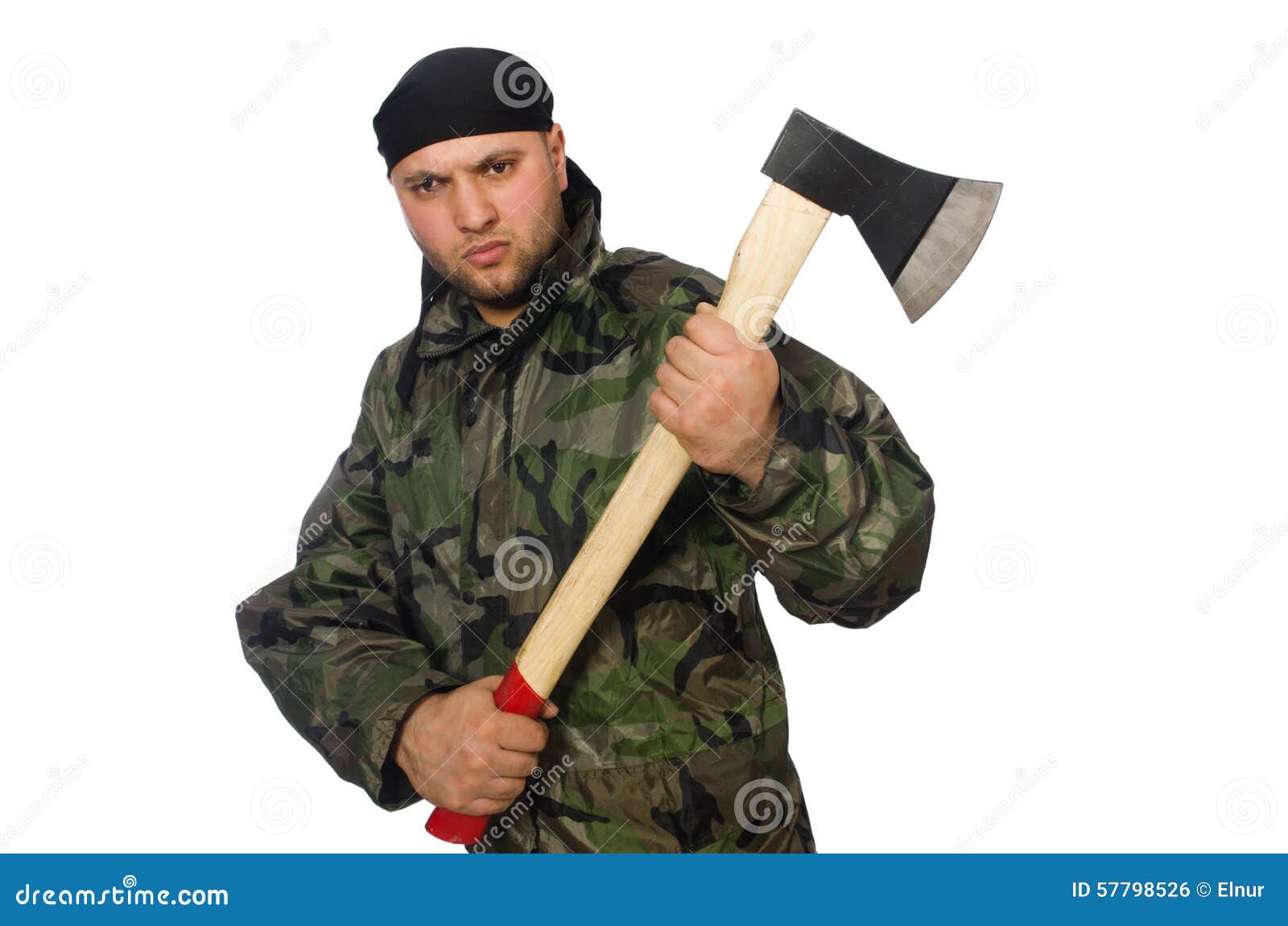 Young Man in Soldier Uniform Holding Axe Isolated Stock Photo - Image ...