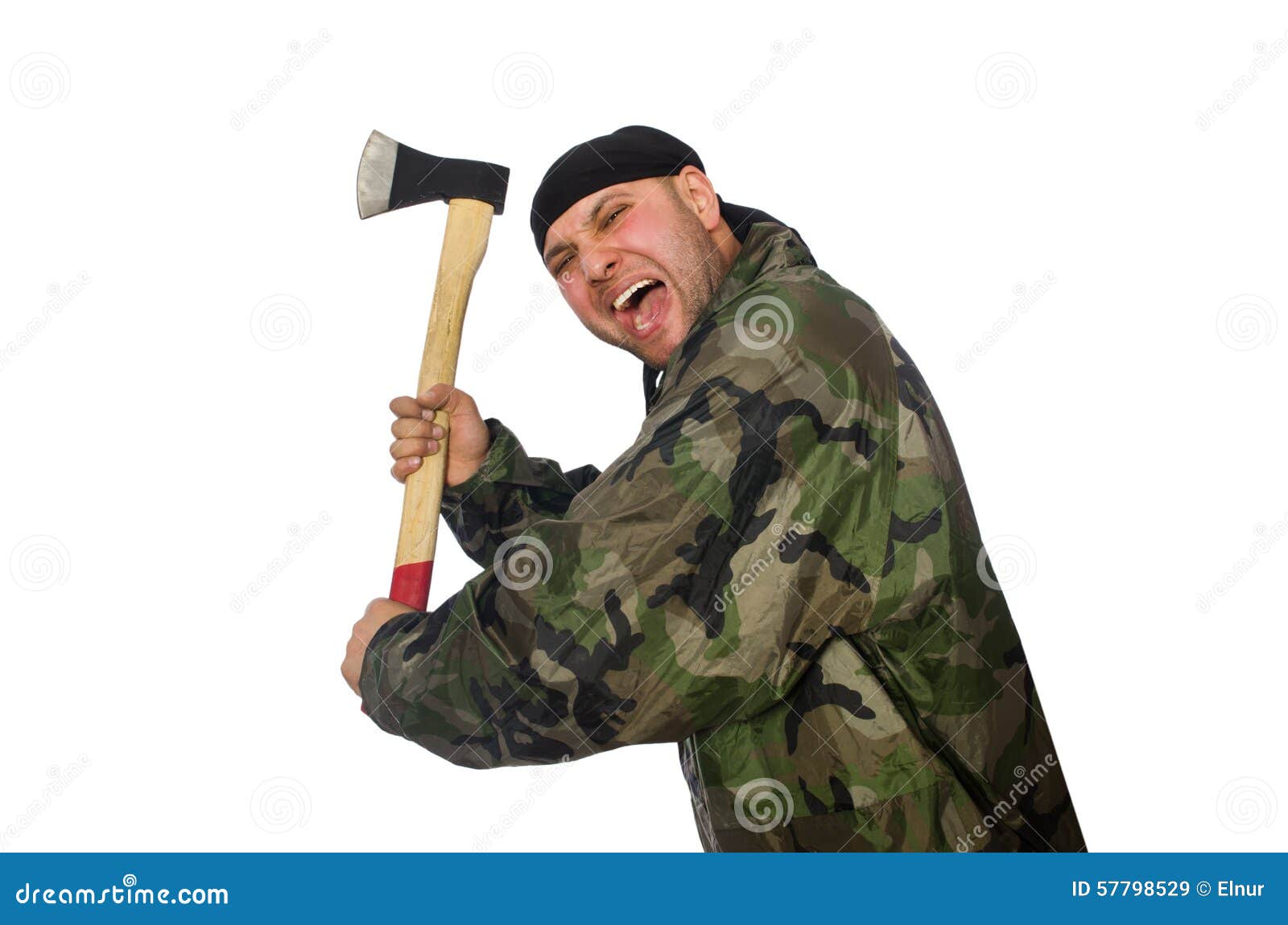 Young Man in Soldier Uniform Holding Axe Isolated Stock Image - Image ...