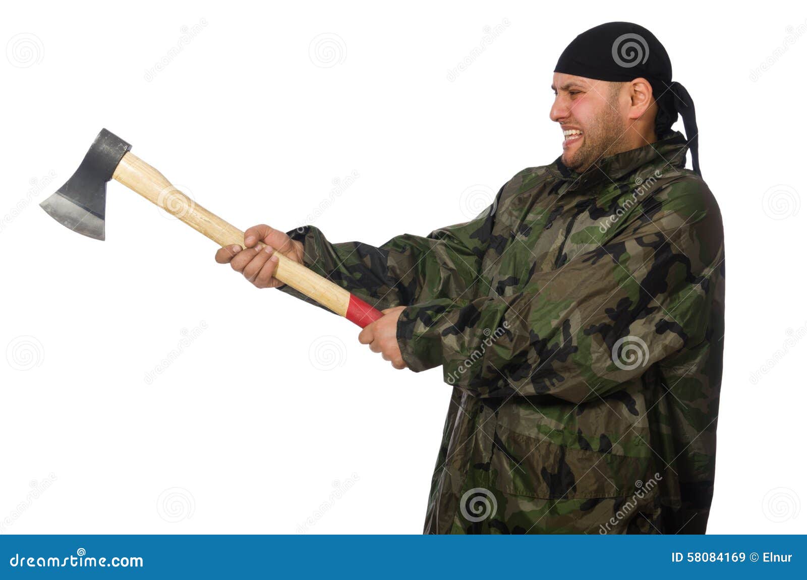 Young Man in Soldier Uniform Holding Axe Isolated Stock Image - Image ...