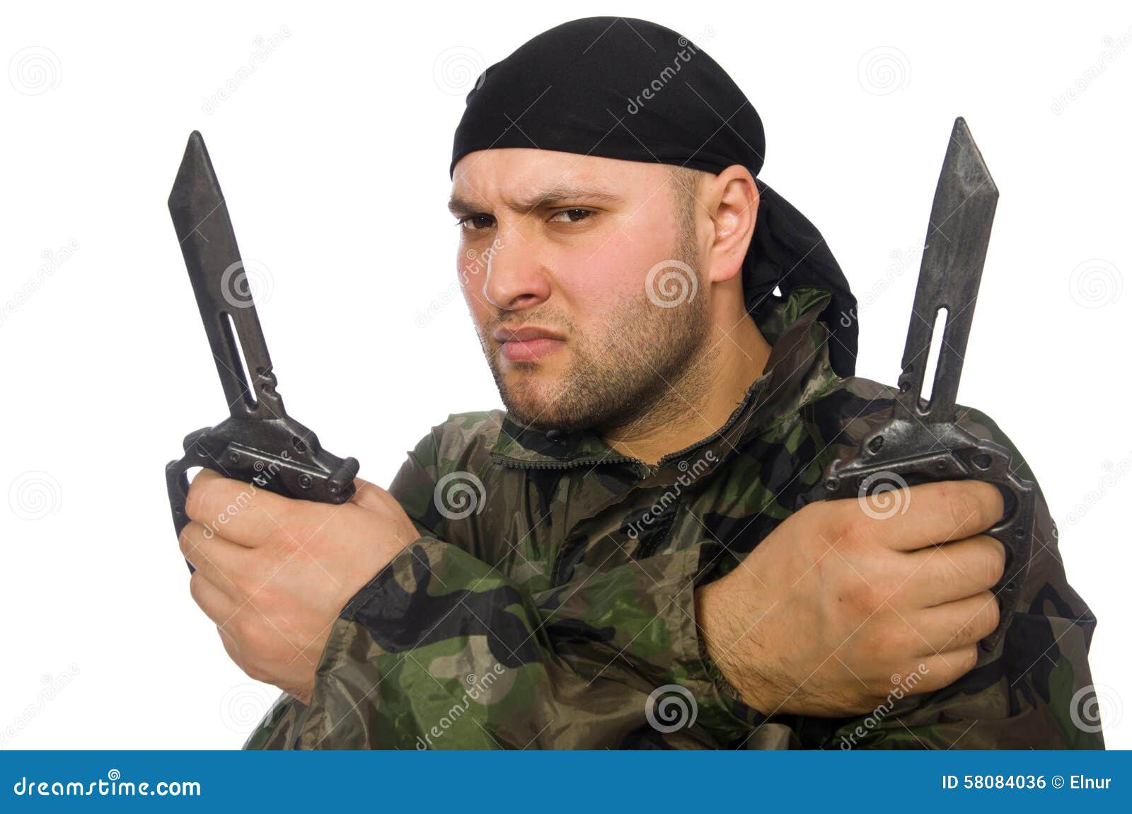 Young Man in Soldier Uniform Holding Knife Stock Photo - Image of guard ...