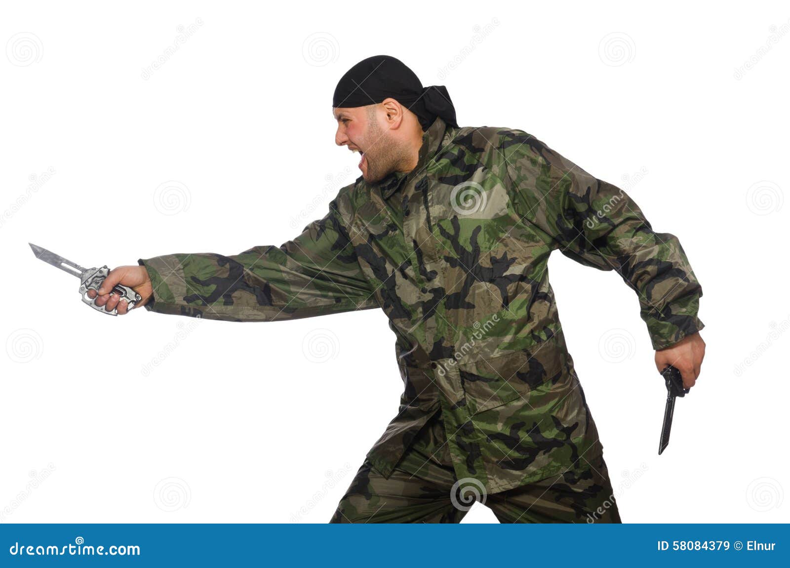 Young Man in Soldier Uniform Holding Knife Stock Image - Image of khaki ...