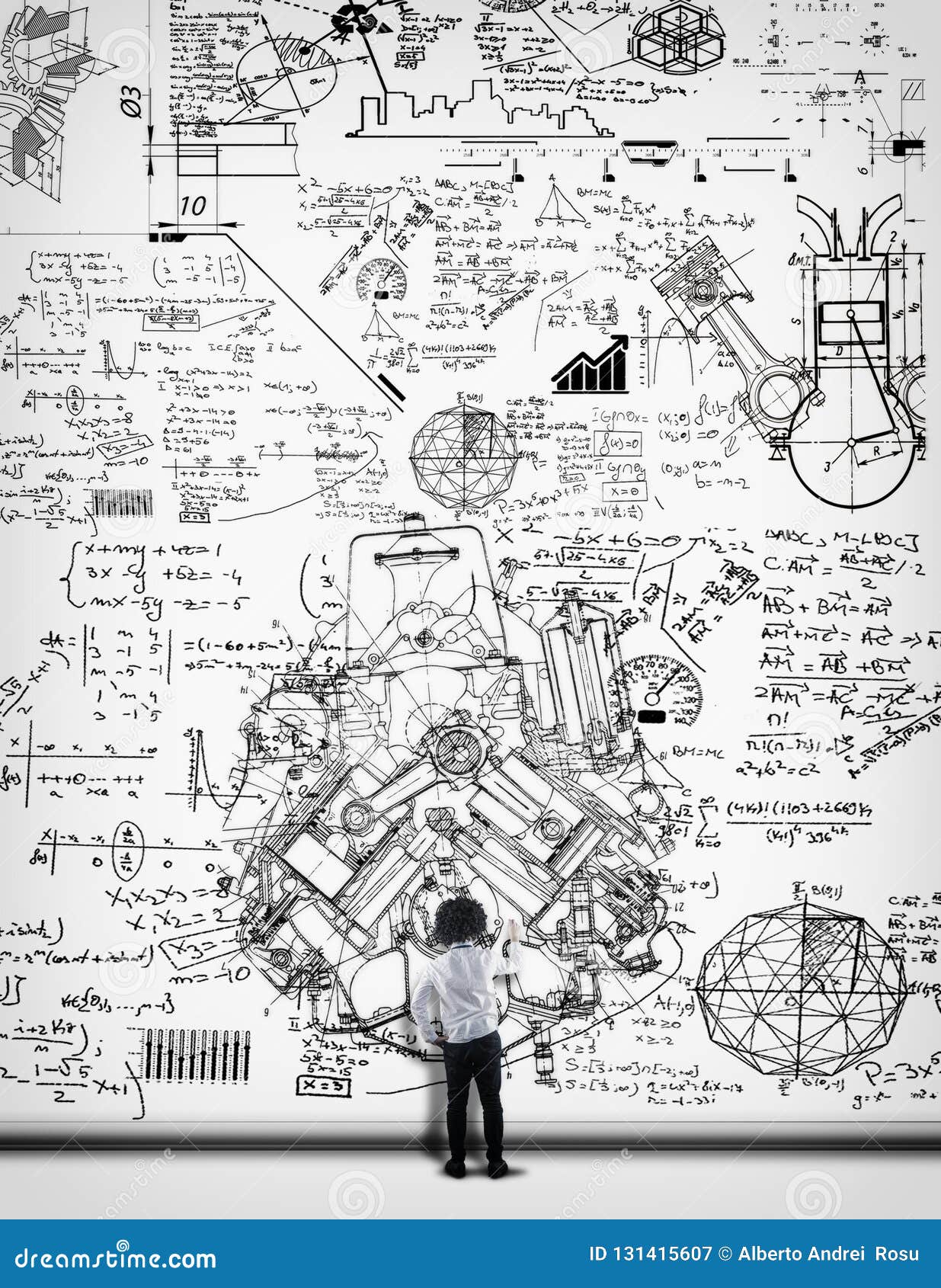 Young Man Solving Math Problema Drawn Stock Image - Image of ...