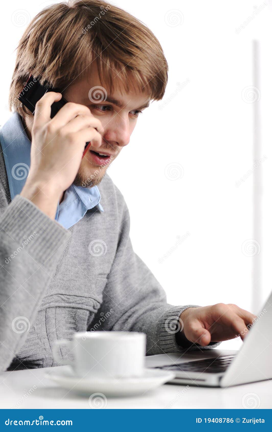 Young Man Speaking On Cell Phone Stock Photo - Image of coffee, male ...