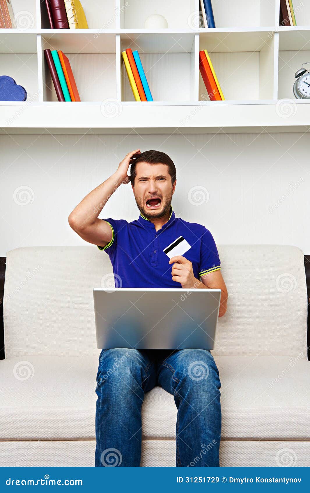 Young Man Spend All His Money in Internet Stock Image - Image of ...