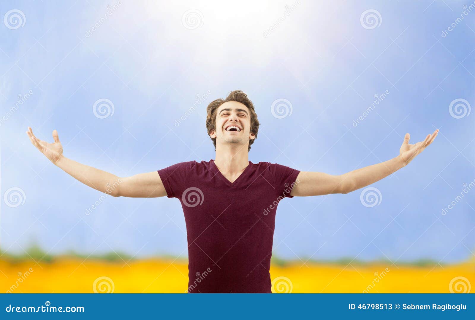 Young Man Spreading Arms in Nature Stock Image - Image of people ...