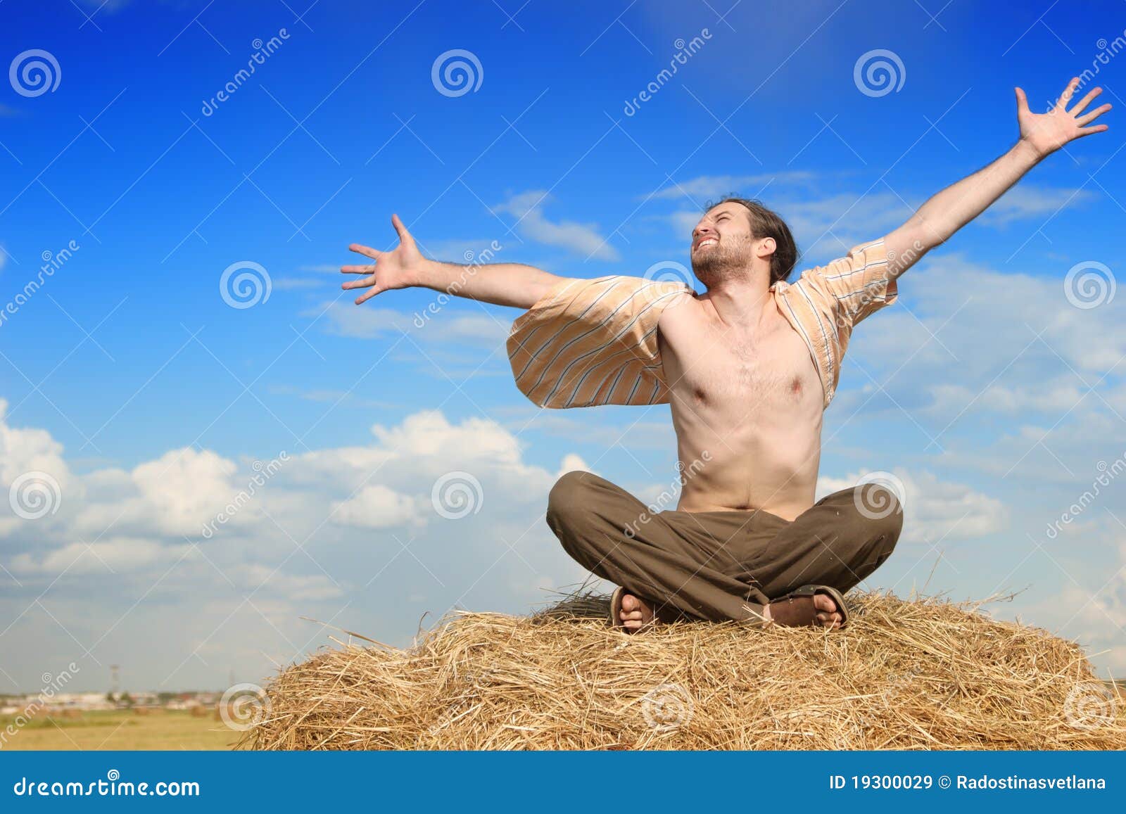 Young Man on the Stack of Hay Stock Image - Image of adult, facial ...