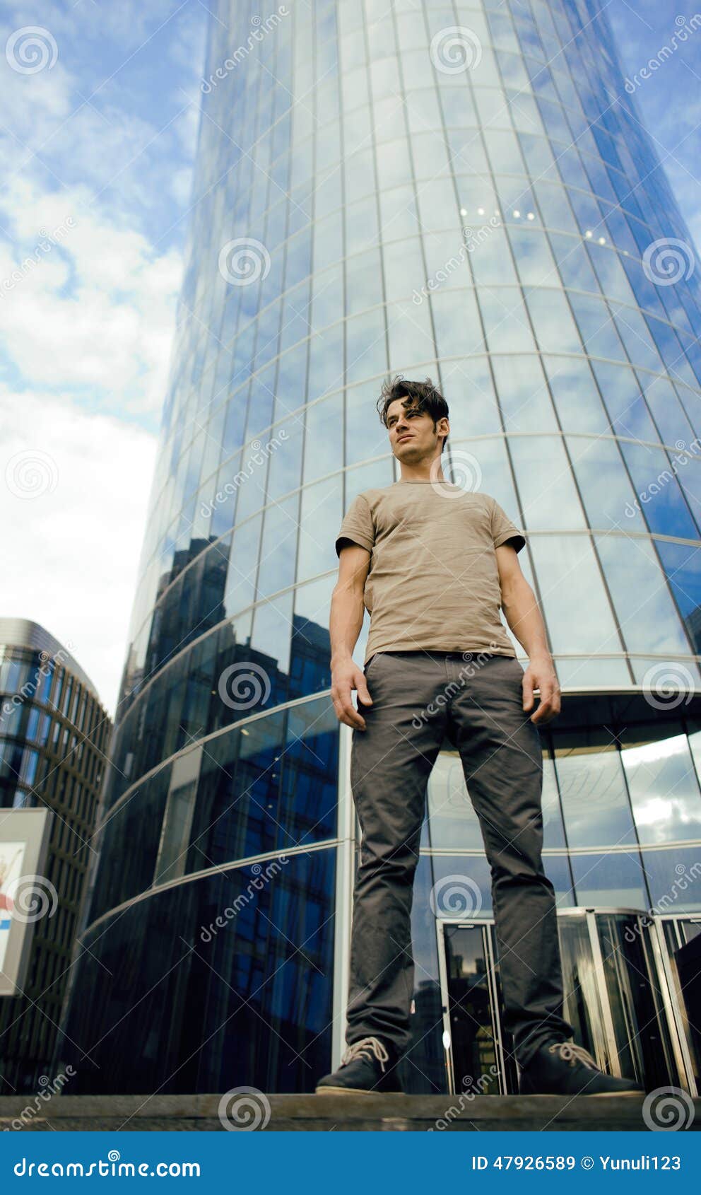 Young Man Stand in Front of Modern Business Stock Image - Image of blue ...