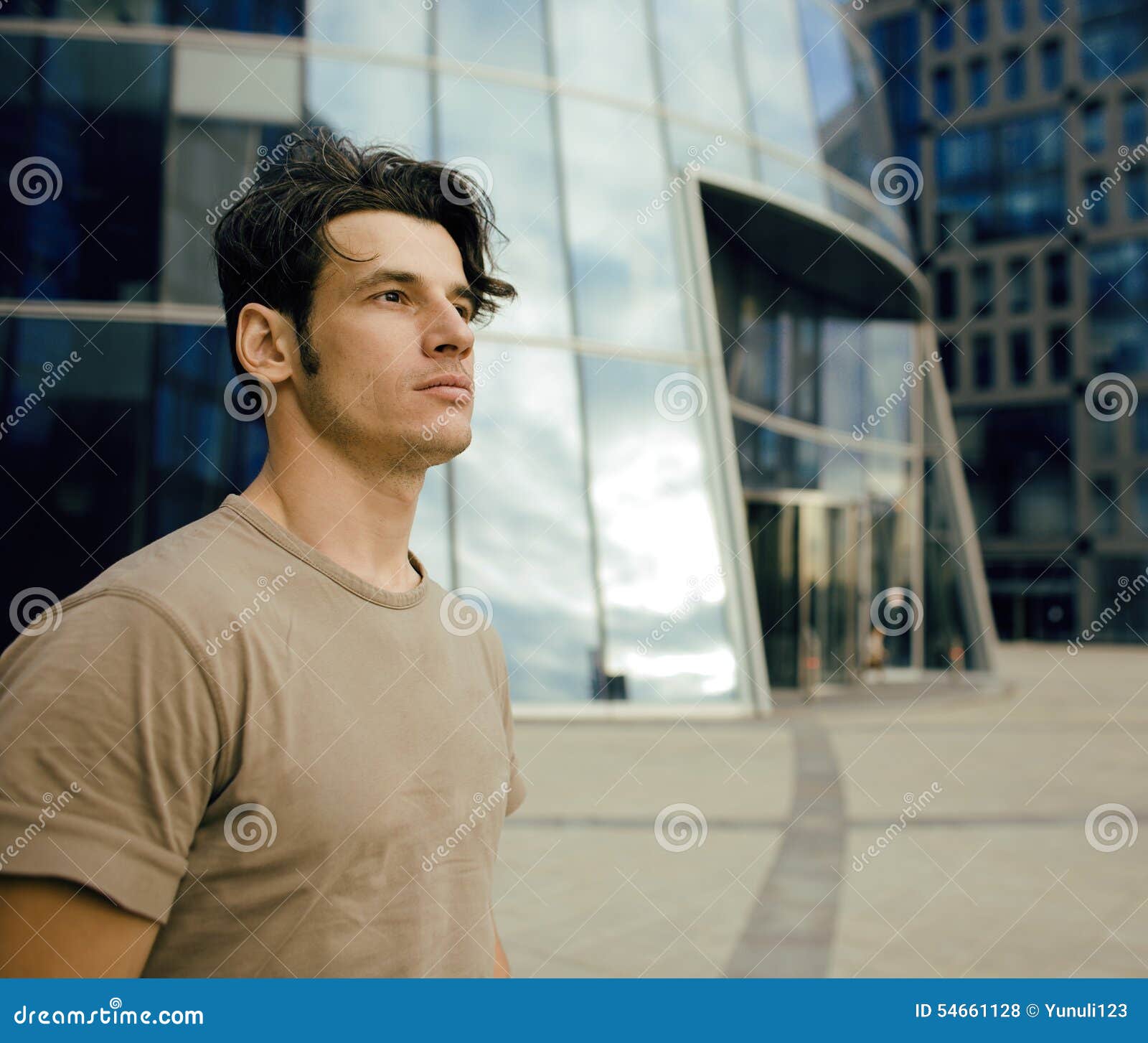 Young Man Stand in Front of Modern Business Stock Photo - Image of ...