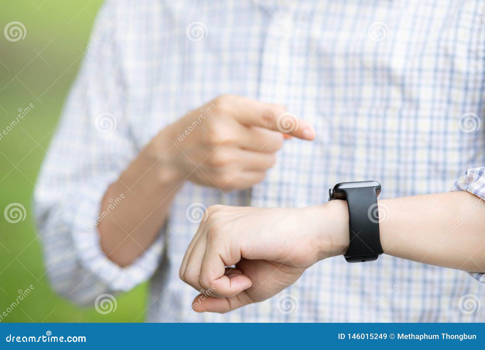 Young Man Stand Wait Looking Forward To Timer Watching the Clock. Stock ...
