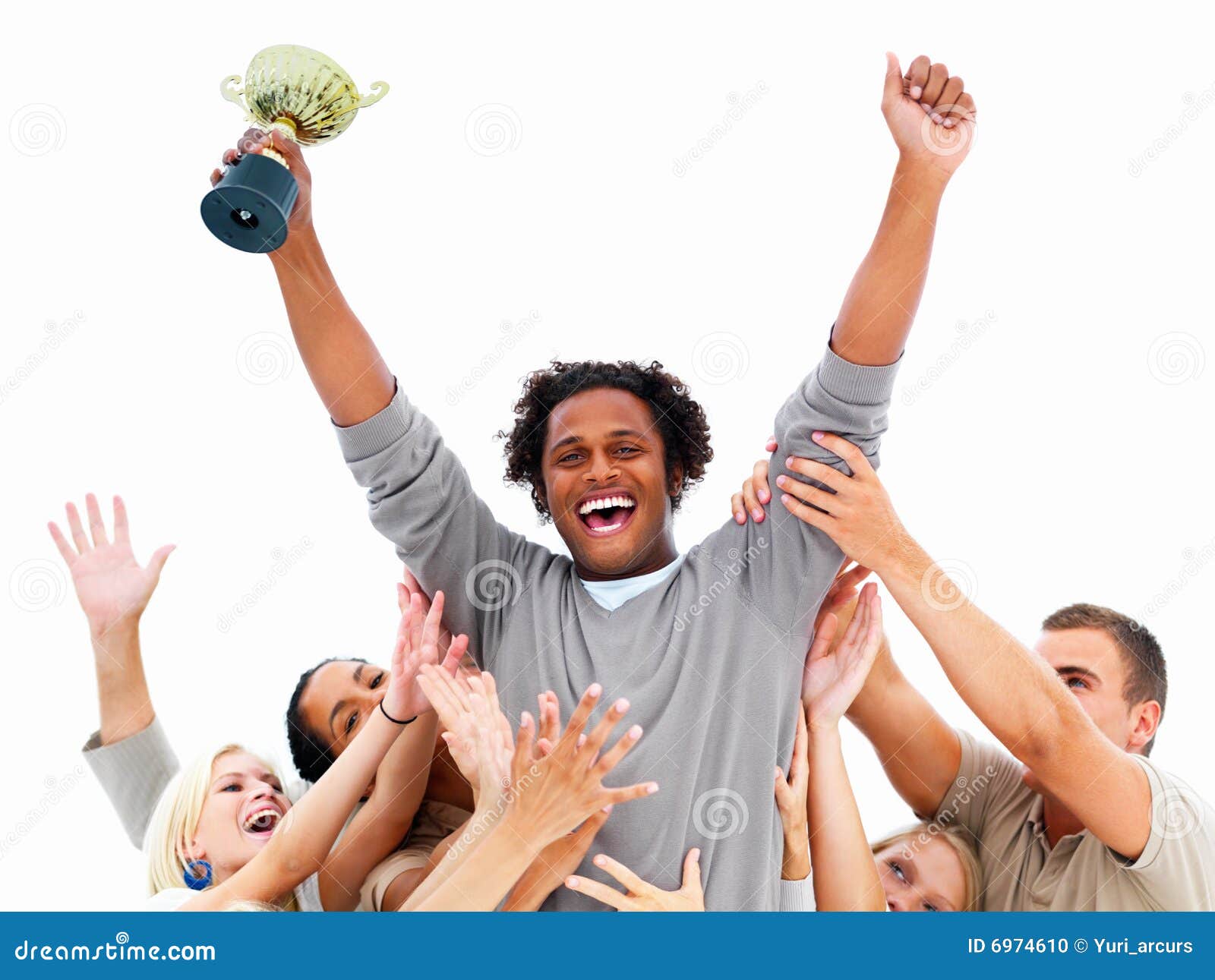Young Man Standing Above the Crowd Victorious Stock Photo - Image of ...