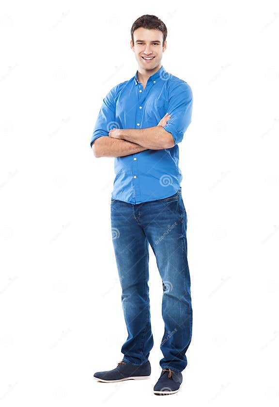 Young Man Standing Against White Background Stock Photo - Image of ...