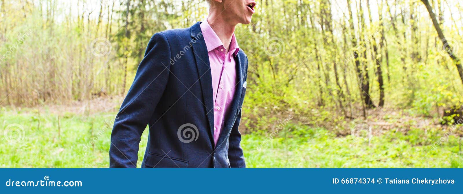 Young Man Standing Alone in Woods and Yelling Stock Photo - Image of ...