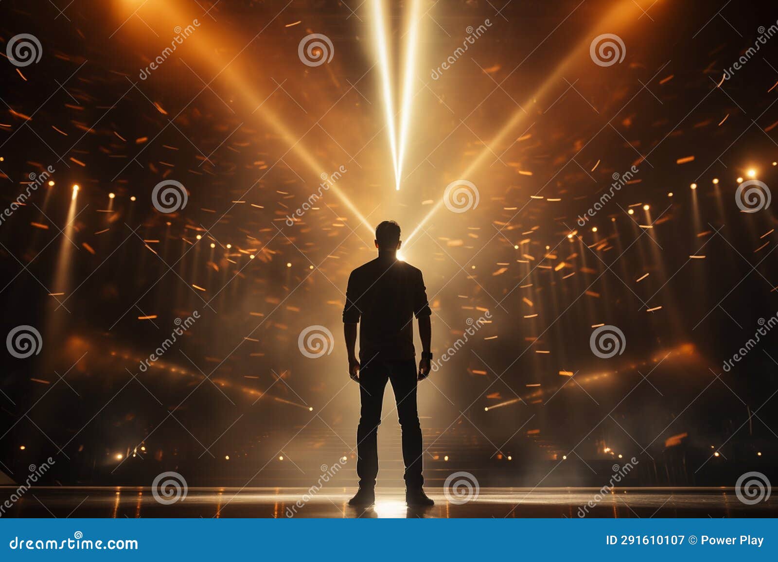 Young Man Standing in Back of Stage Lights and Looking at Spotlights ...