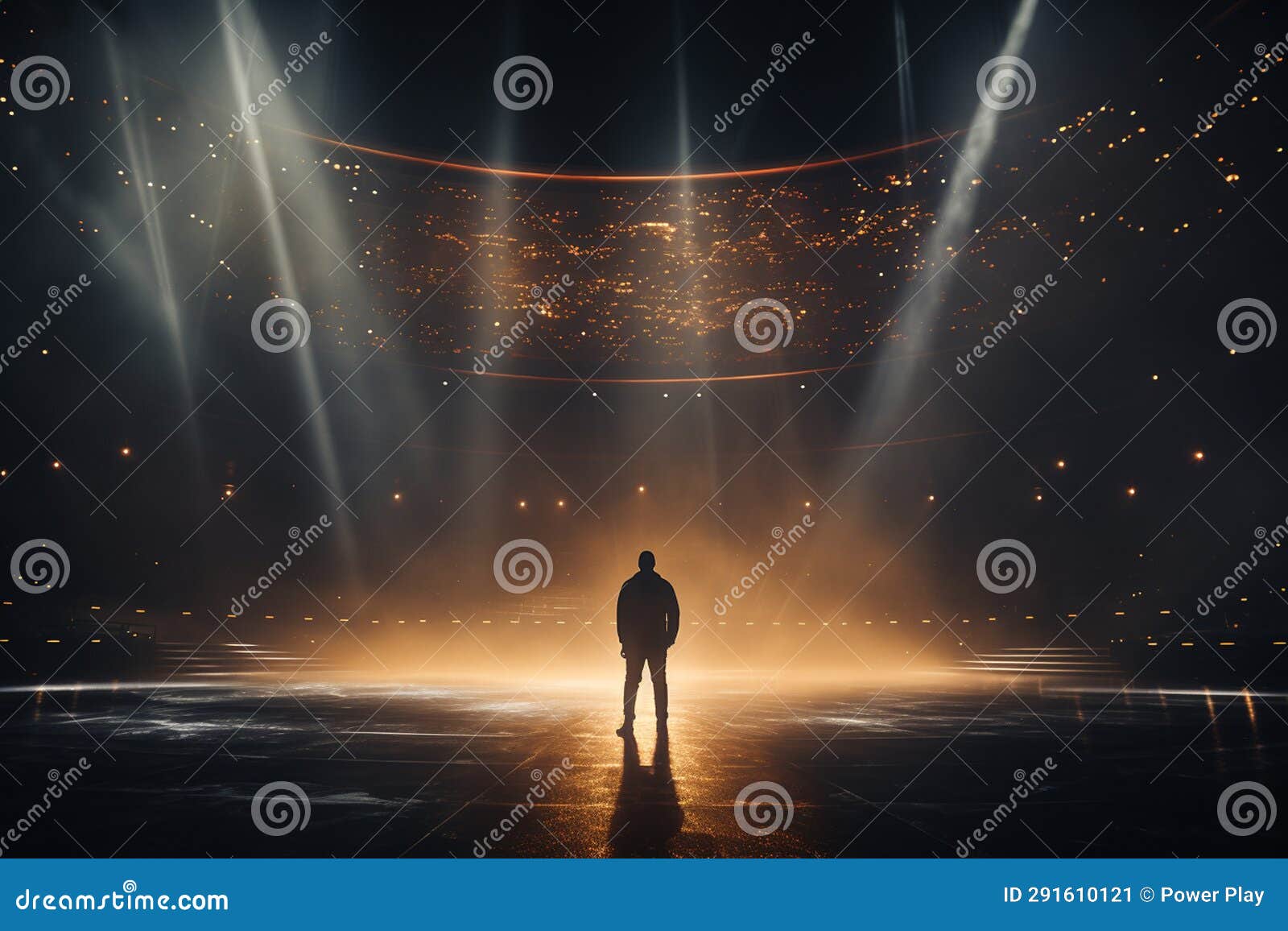 Young Man Standing in Back of Stage Lights and Looking at Spotlights ...