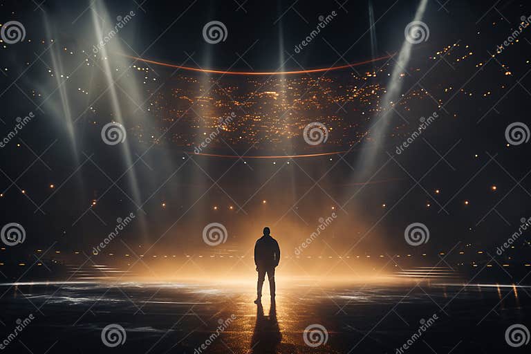 Young Man Standing in Back of Stage Lights and Looking at Spotlights ...