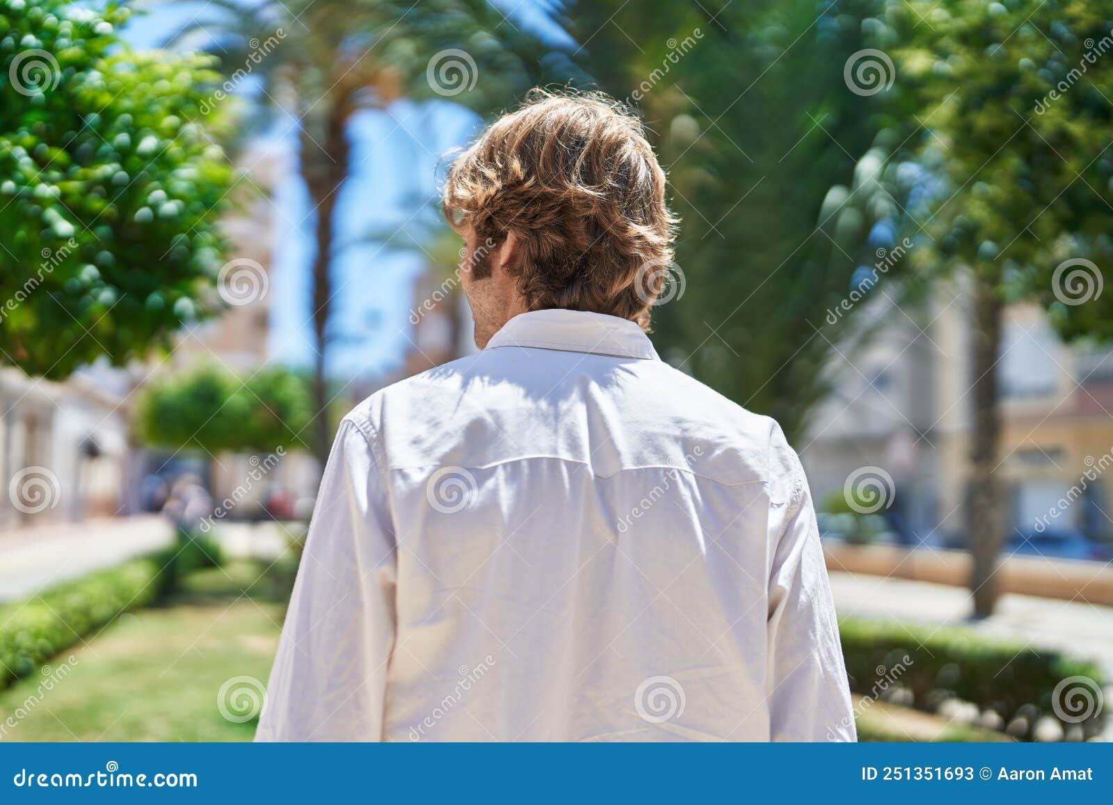 Young Man Standing on Back View at Park Stock Image - Image of town ...