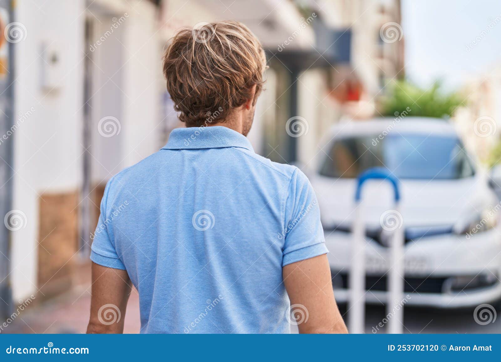 Young Man Standing on Back View at Street Stock Photo - Image of city ...