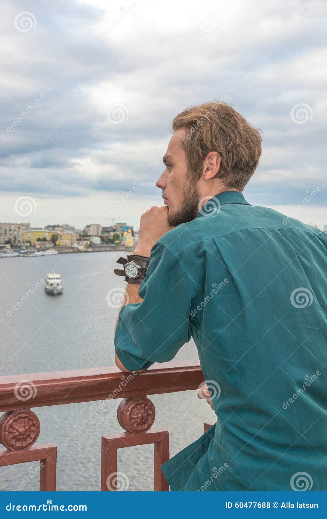 A Young Man Standing on the Bridge Stock Photo - Image of person ...