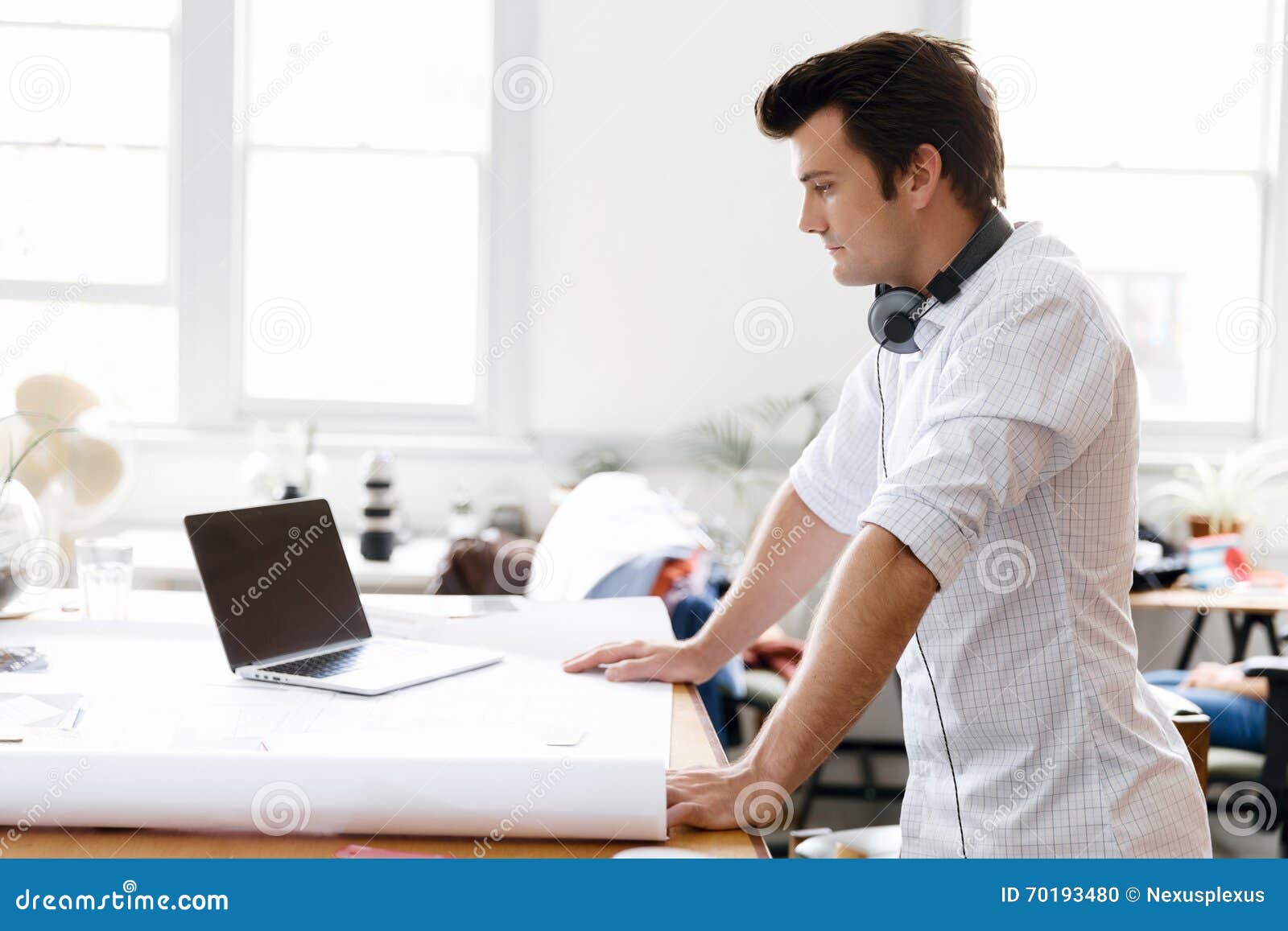 Young Man Standing in Creative Office Stock Photo - Image of meeting ...