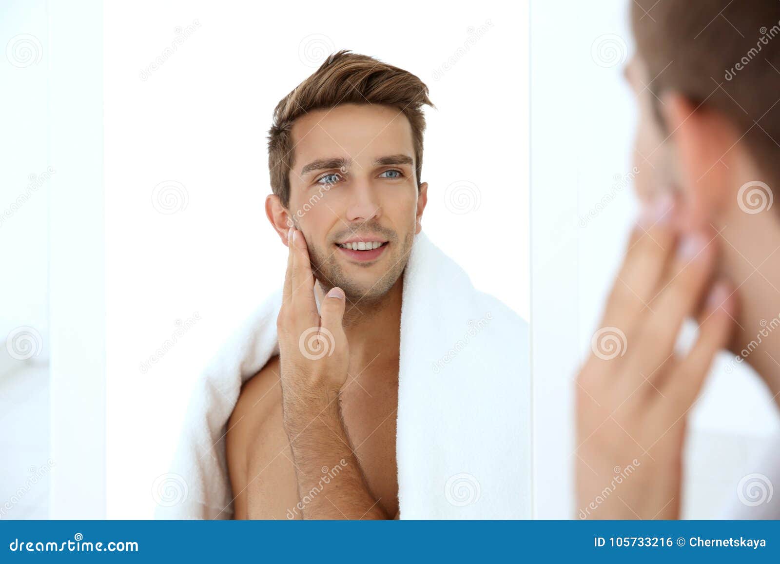 Young Man Standing in Front of Mirror Stock Photo - Image of morning ... Young Man Standing in Front of Mirror Stock Photo - Image of morning ...