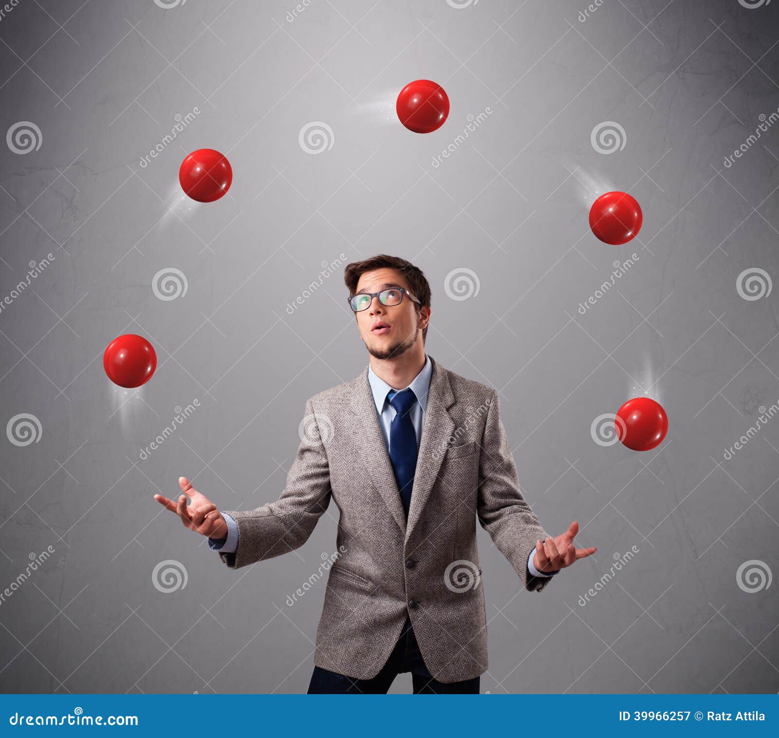 Young Man Standing and Juggling with Red Balls Stock Image - Image of ...
