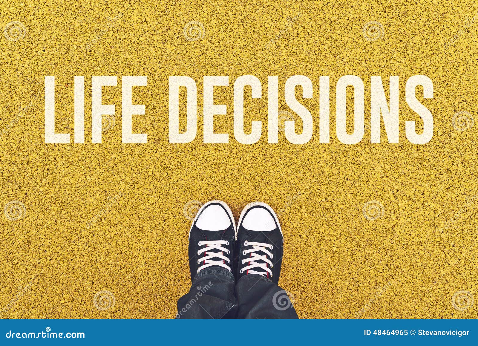 Young Man Standing at Life Decisions Sign Stock Image - Image of road ...