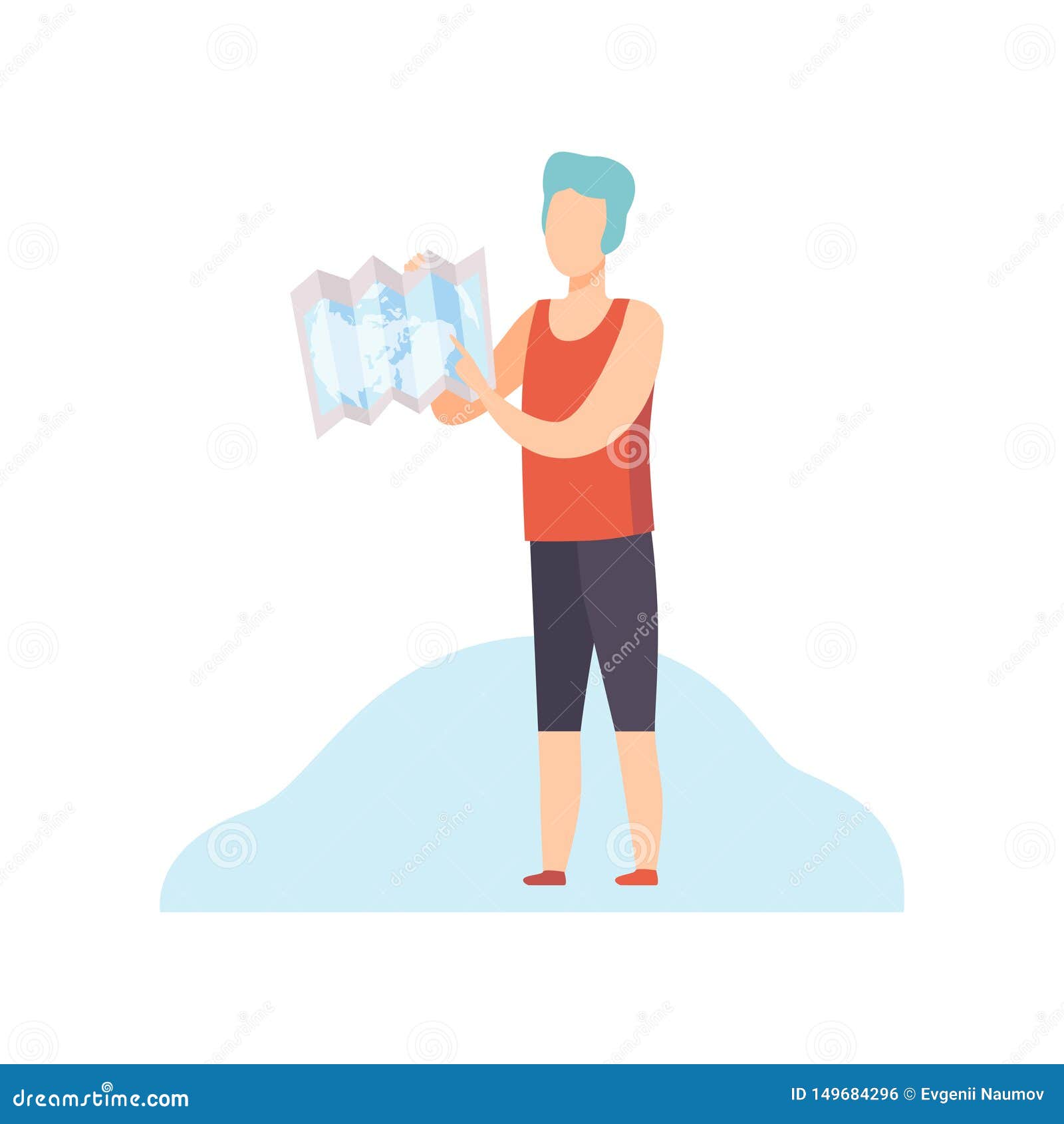 Young Man Standing and Pointing at Location Map Vector Illustration ...
