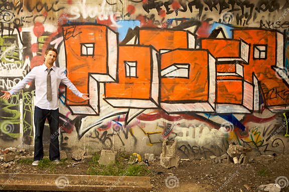 Young Man Standing by Sign editorial stock photo. Image of cool - 12892628