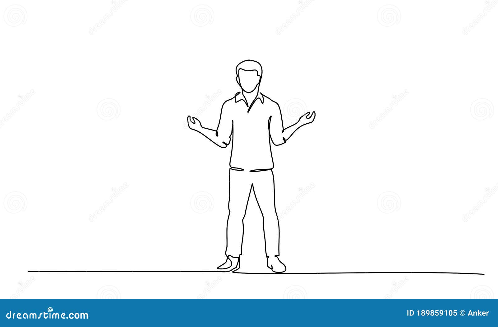 Young Man Standing Surprised. One Line Drawing Stock Vector ...