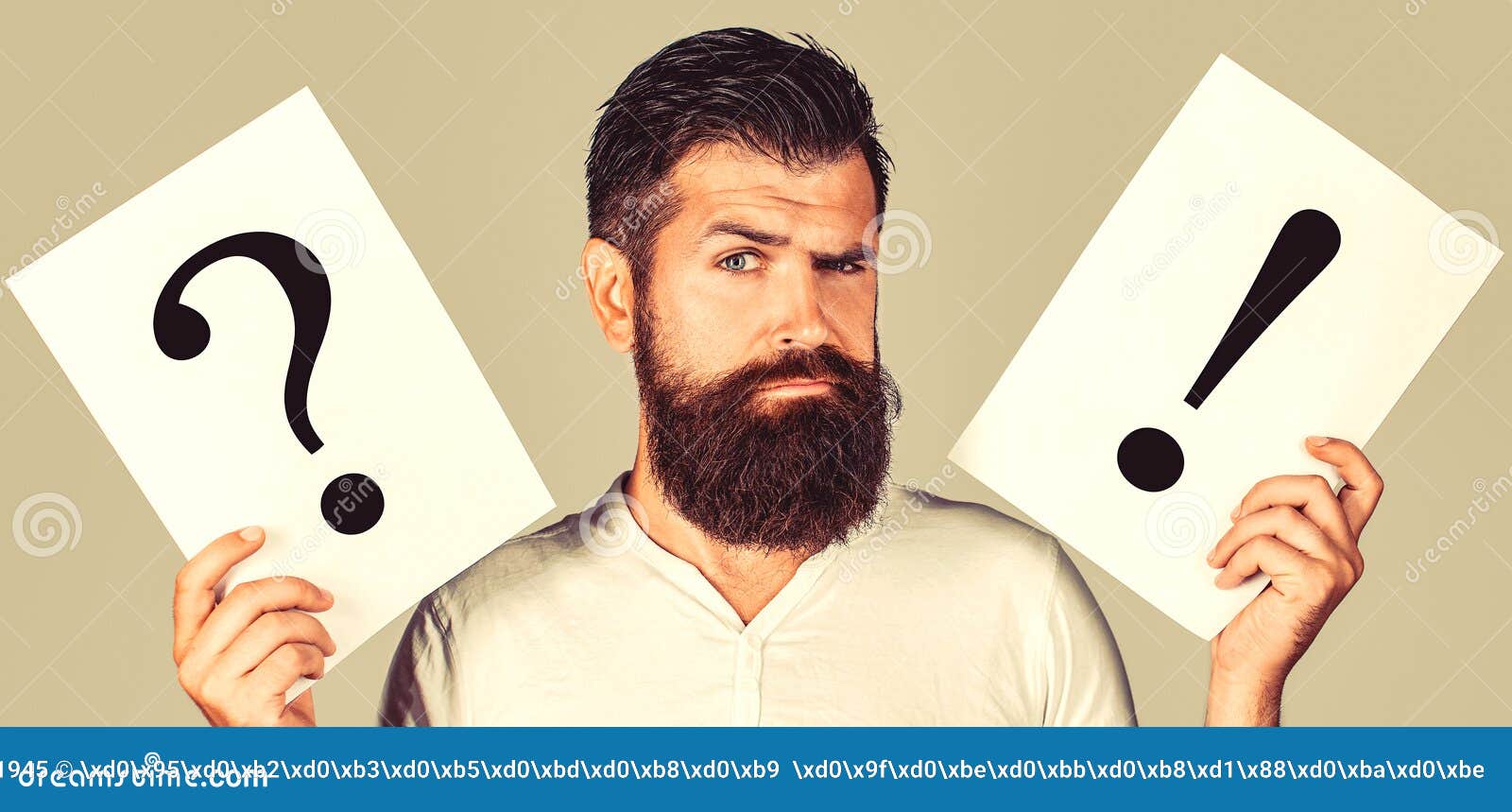 Young Man Standing and Thinking with Question Marks, Exclamation Marks ...