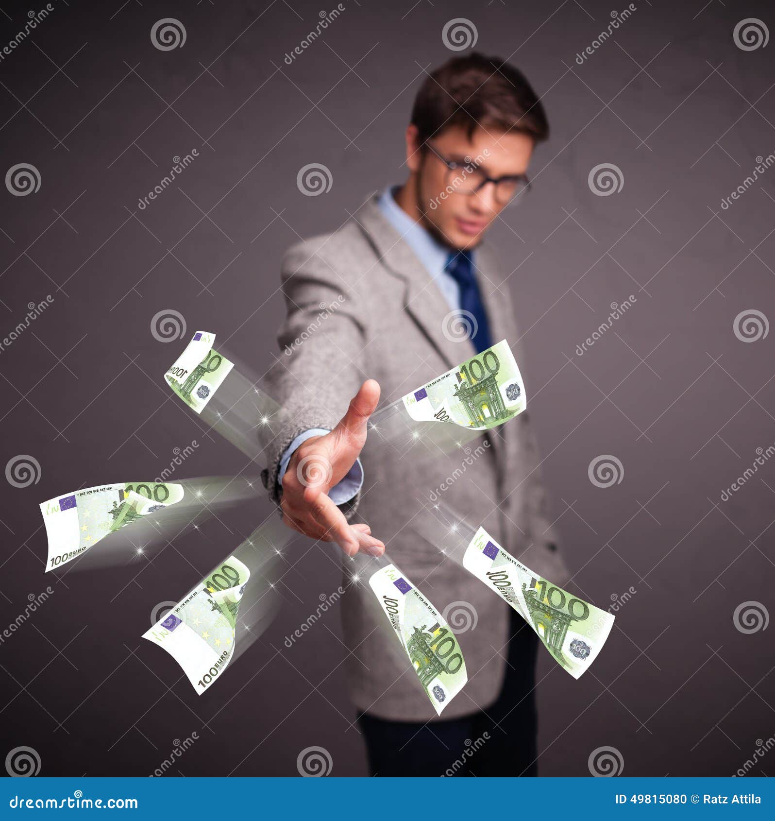 Young Man Standing and Throwing Money Stock Photo - Image of flying ...