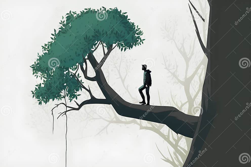 Young Man Standing on a Tree in the Forest. Vector Illustration Stock ...