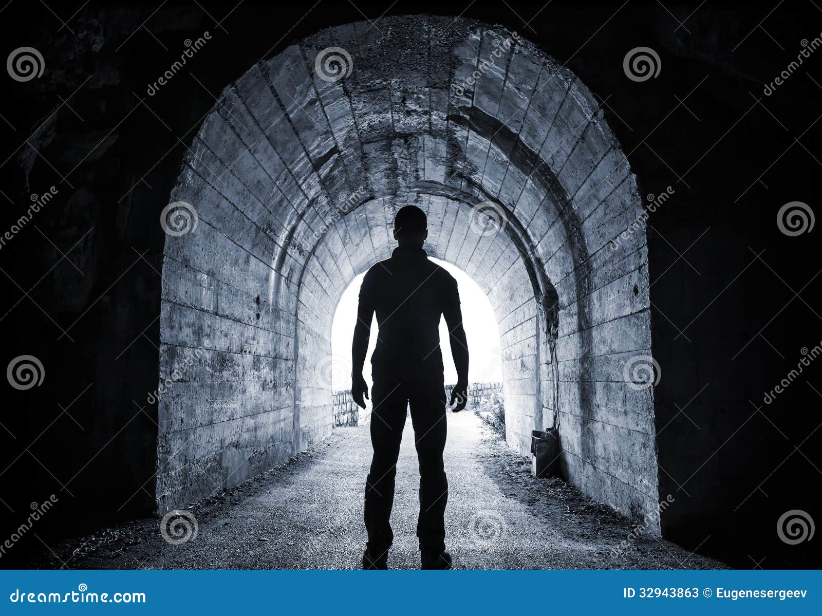 Young Man Stands in Dark Tunnel Stock Image - Image of concept, human ...