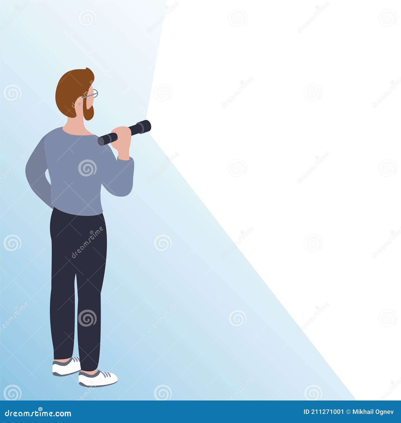 A Young Man Stands with a Flashlight on Stock Vector - Illustration of ...