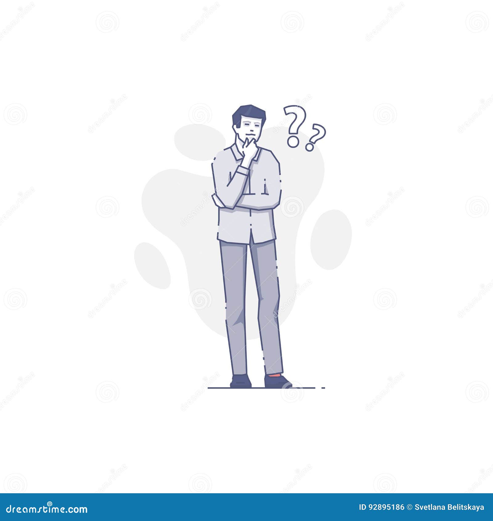 Young Man Stands and Thinks Stock Illustration - Illustration of blue ...