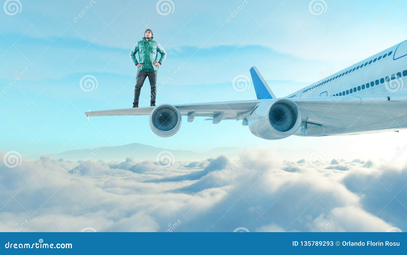 The Young Man Stands on the Wing of a Plane Stock Image - Image of ...
