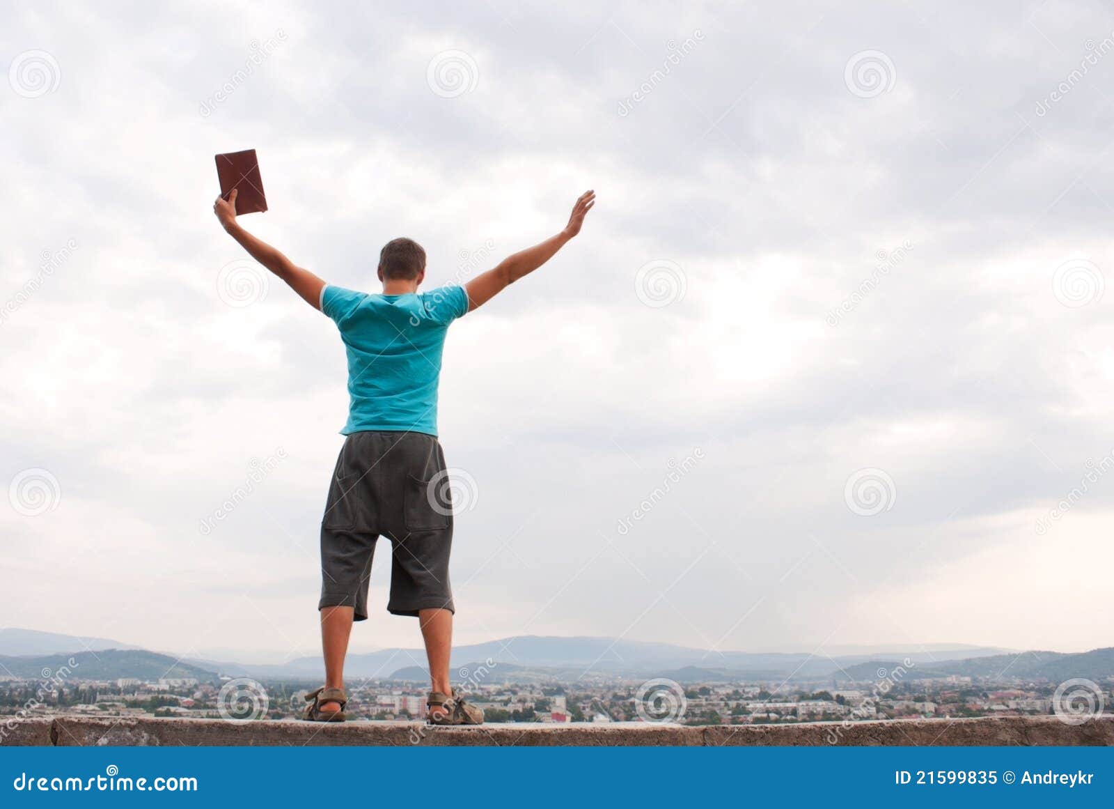 Young Man Staying with Raised Hands Stock Image - Image of adult ...
