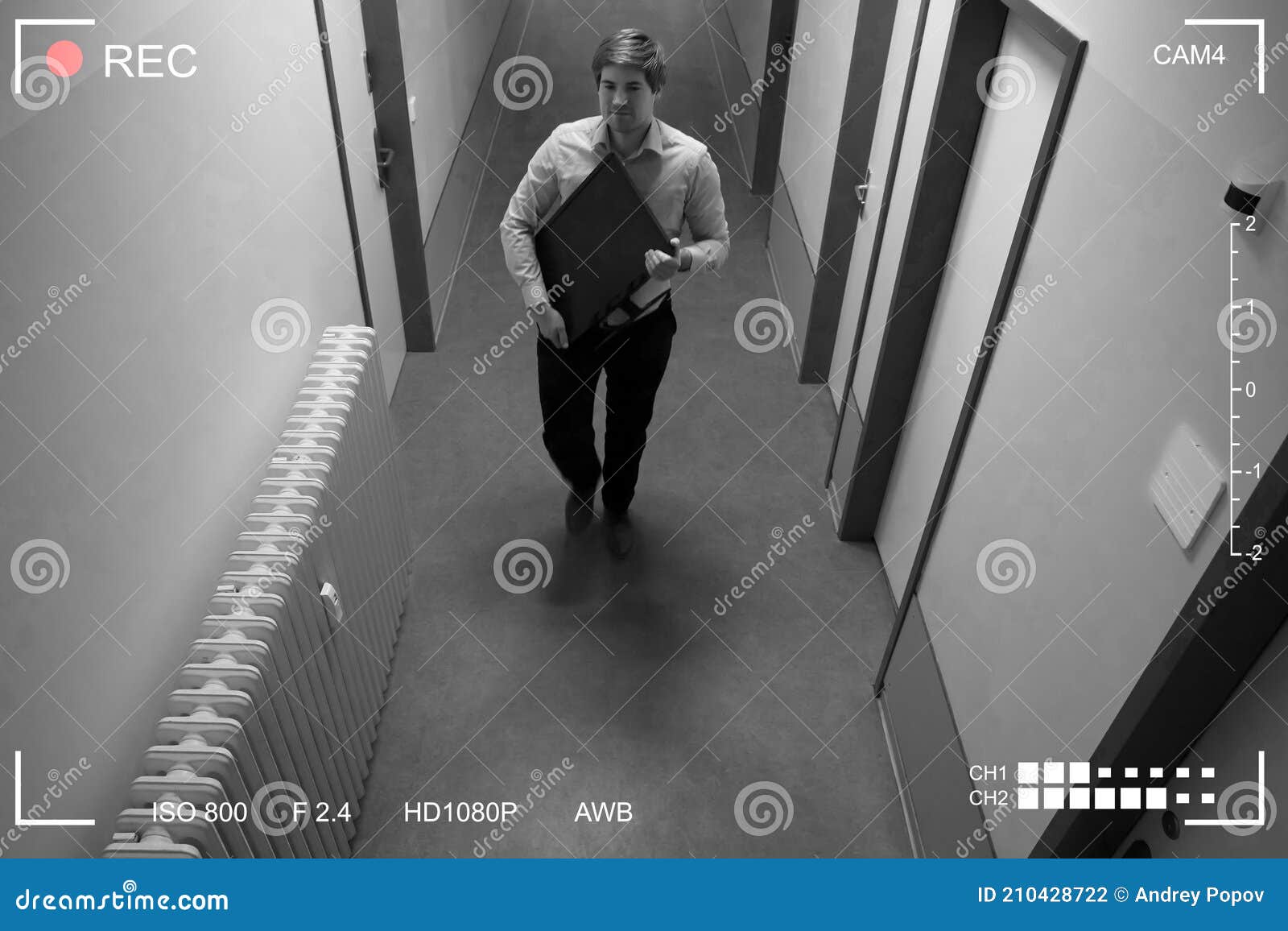 Footage of Man Stealing Computer Monitor Walking in Corridor Stock ...