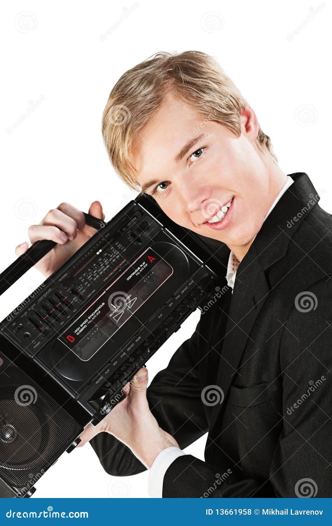 Young man with stereo stock photo. Image of cassete, radio - 13661958